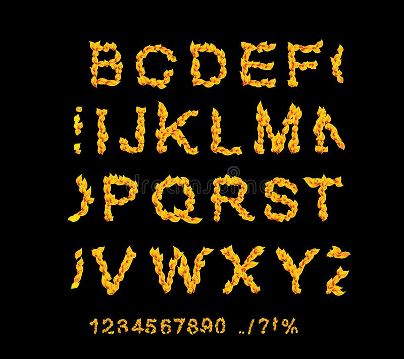 Fire Fonts. ABC Fire Letters Isolated on Black Background Stock Vector ...