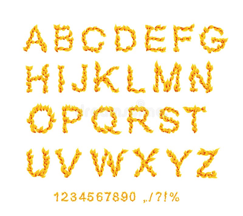 Fire Fonts. ABC Fire Letters Isolated on White Background Stock Vector ...