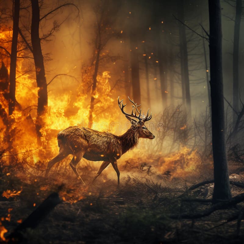 Fire in the Forest. Animals Running from the Fire Stock Illustration ...