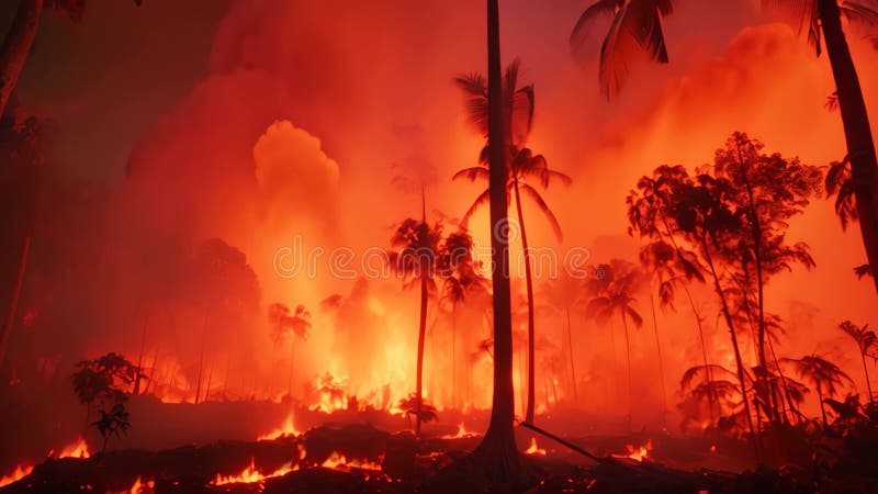 Fire in the Forest, Burning Trees on the Banks of the River, Rainforest ...