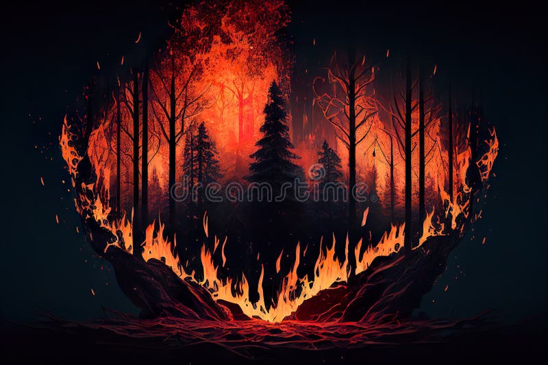 A Fire in the Forest with a Dark Sky and a Fire in the Foreground Stock ...