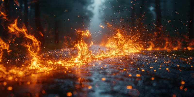 Fire in the Forest. Created by Generative Artificial Intelligence Stock ...