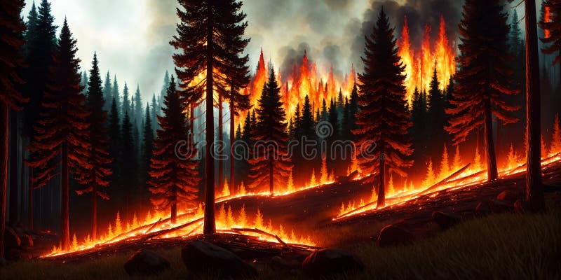 Fire in Forest, Fire Tree Elements Stock Illustration - Illustration of ...