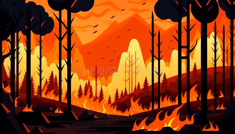 Fire in the Forest, Flames, Generative AI. Stock Illustration ...