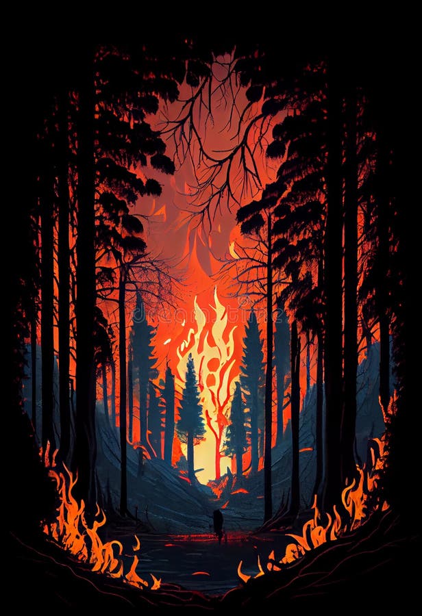 Fire in the Forest: a Flaming Element among the Trees. AI Generated ...