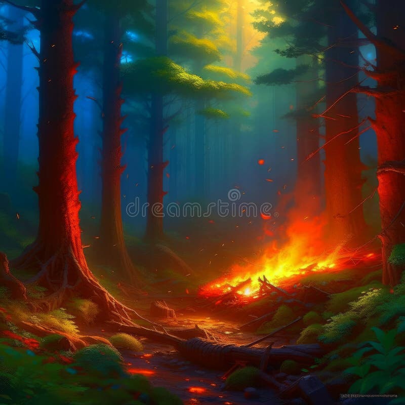 Fire in the Forest. High Fire Risk Due To Global Warming Stock ...