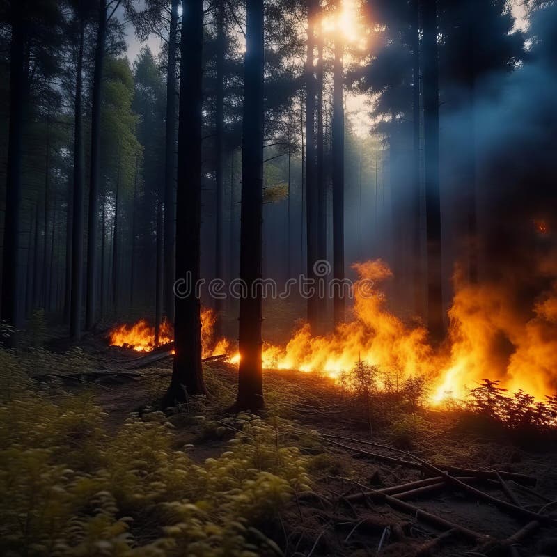 Fire in the Forest. High Fire Risk Due To Global Warming Stock ...
