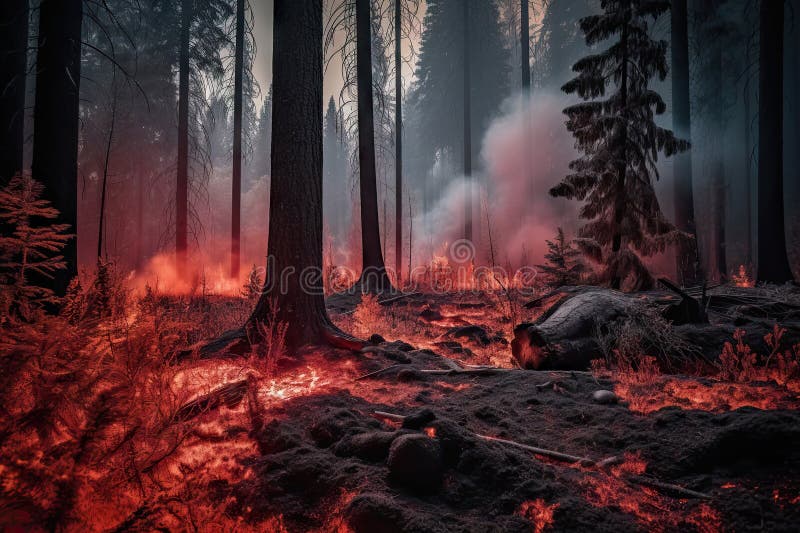 An Image of a Forest Fire in the Woods Stock Image - Image of yellow ...