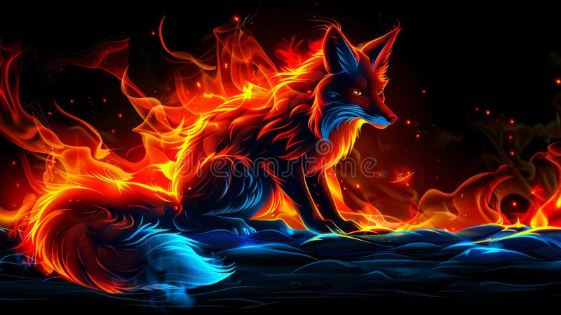A Fire Fox Sitting on Top of a Rock, a Magical Creature Made of Fire on ...