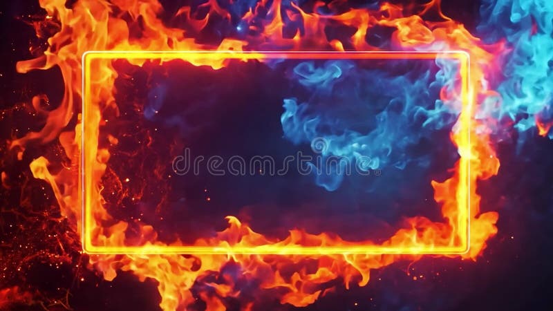 Fire Frame on Blue Background in Neon Light Stock Video - Video of ...