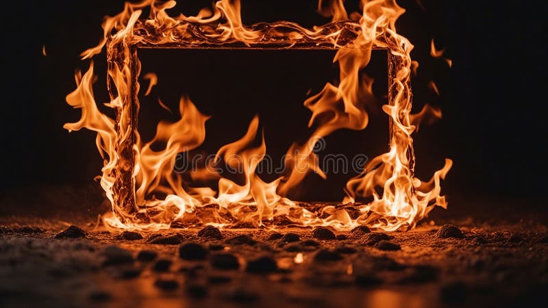 Fire Frame Burning a Fiery Frame in the Darkness, Creating a Contrast ...
