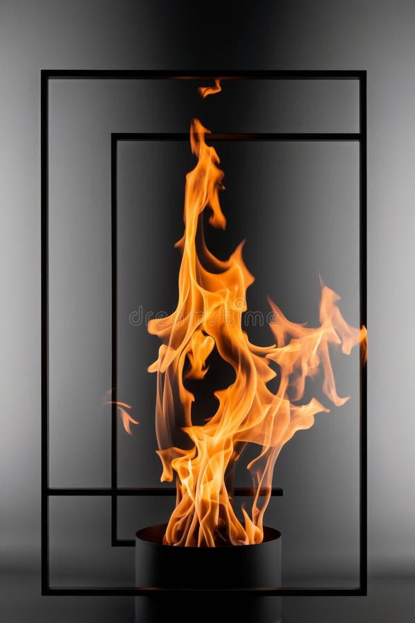 Fire Frame Design with Intense Flames on a Dark Background. Stock ...