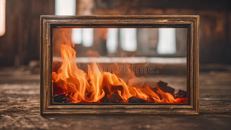 Fire in a Frame stock footage. Video of burning, design - 335584500
