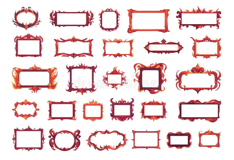Fire Frames Cartoon Vector Set. Burning Empty Borders Blazing Squares ...