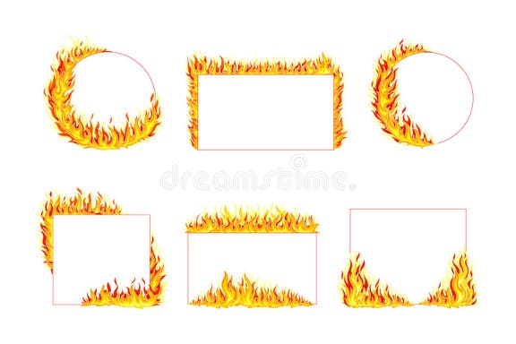 Fire Frames of Different Shapes Set. Flaming Burning Borders with Space ...