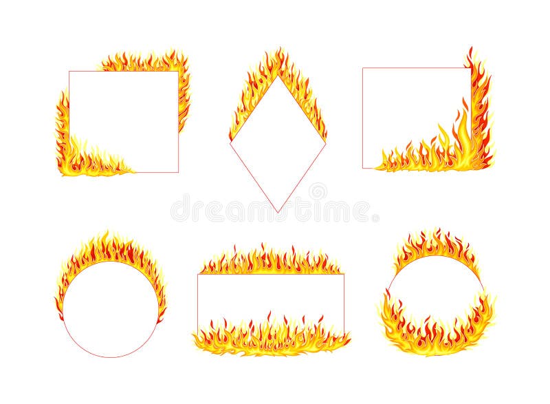 Fire Frames Set. Flaming Burning Borders with Space for Text Vector ...