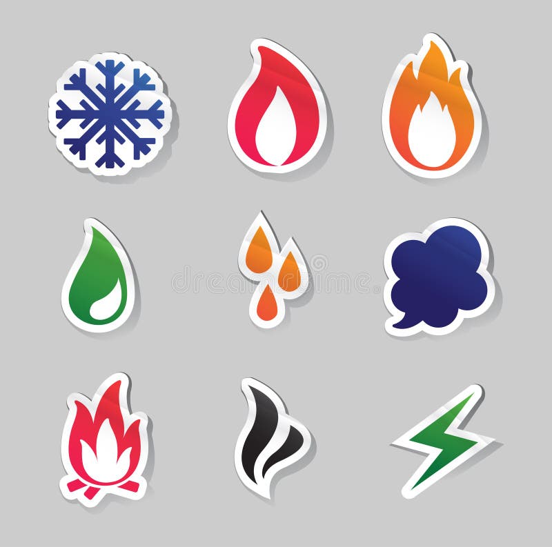 Fire, Freeze, Steam, Water Icons Stock Vector - Illustration of flame ...