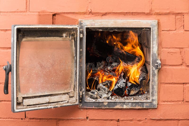 Fire in the furnace stock photo. Image of rural, fire - 86871918