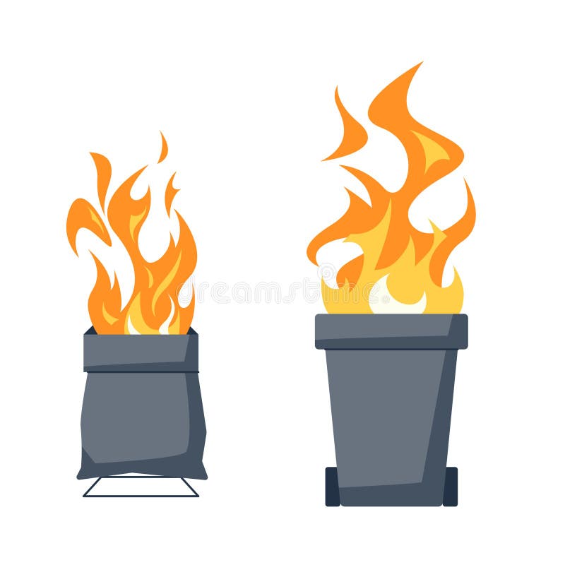 Fire in Garbage Bins in Flat Style, Vector Stock Illustration ...