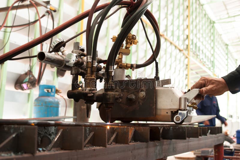 Fire Gas Cutting Steel Plate Stock Photo - Image of motion, machine ...
