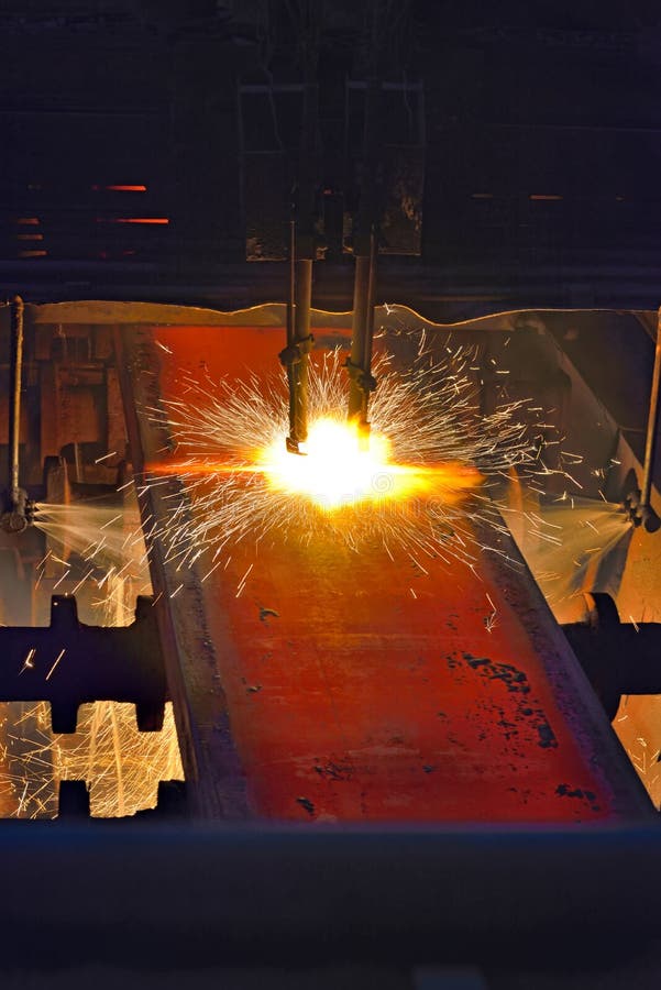 Fire Gas Cutting Steel Plate Stock Image - Image of electric, heat ...