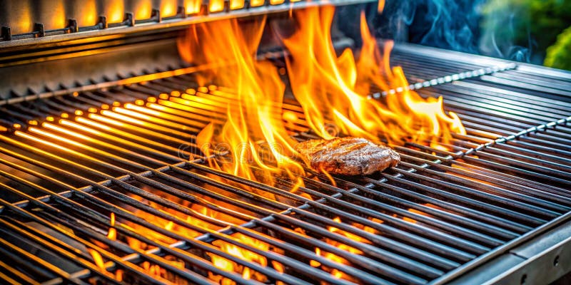 The Fire Of A Gas Grill Cooks Off The Fat On The Grill Grate To Cook The Meat Generative By Ai
