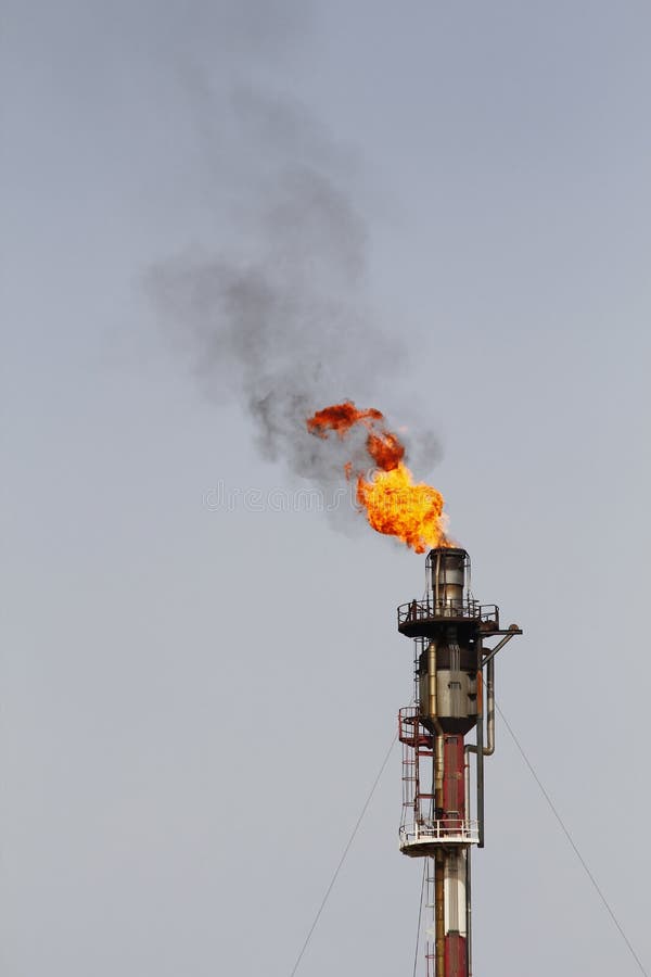 Fire from a Gas Torch, in a Large Oil Refinery Stock Image - Image of ...