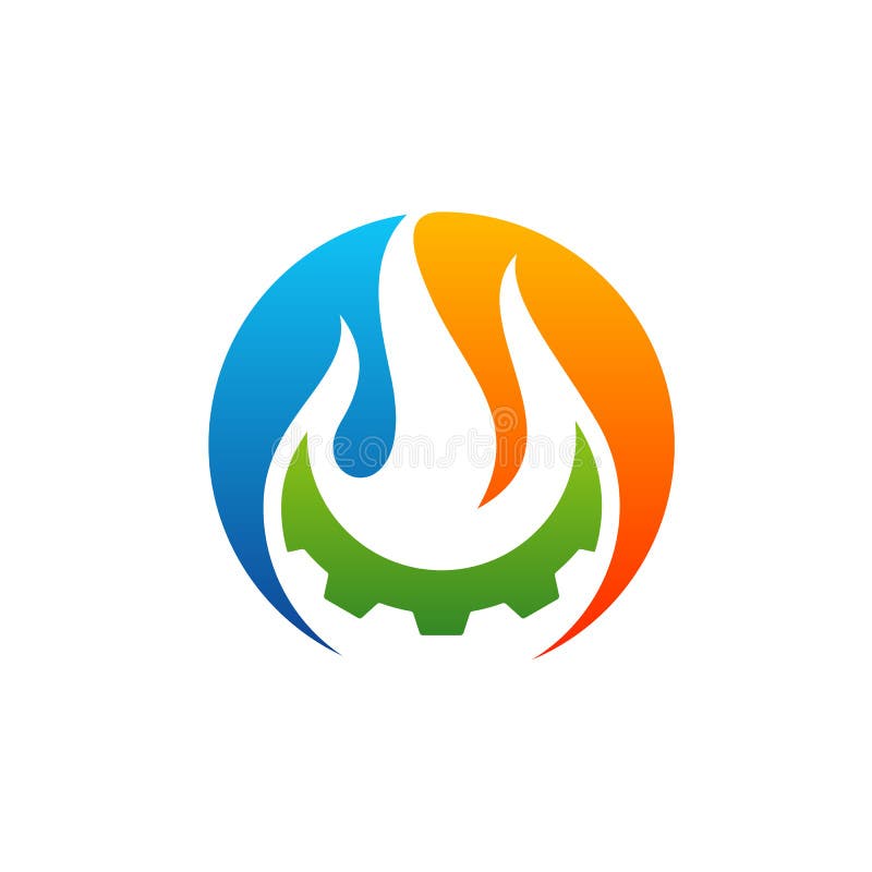 Fire with Gear Logo Vector. Flame Logo Design Template Stock Vector ...