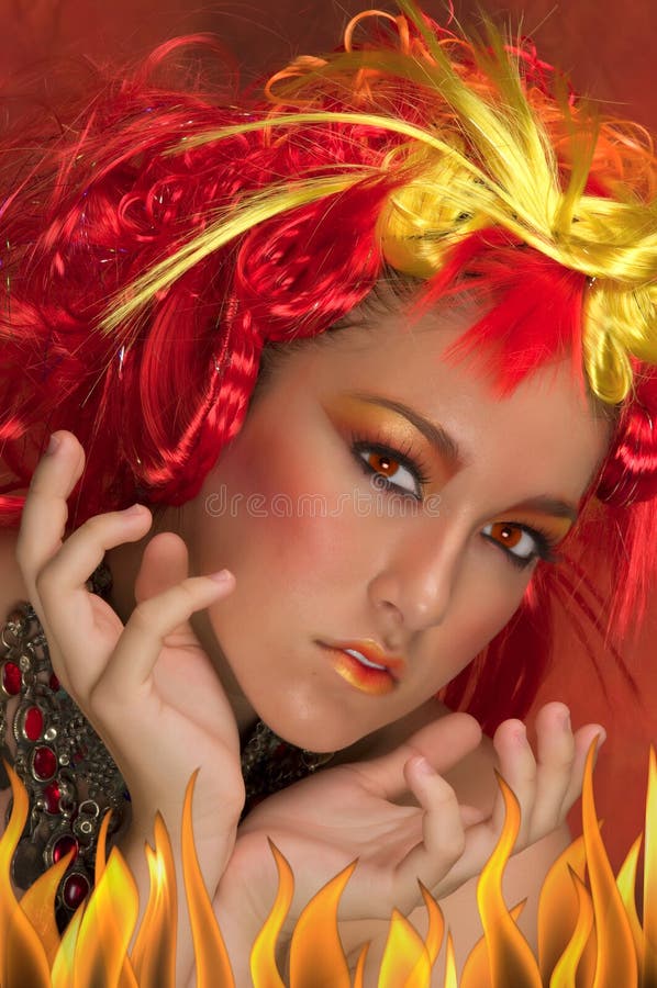 Fire Girl stock image. Image of jewelry, orange, cosmetics - 5731473
