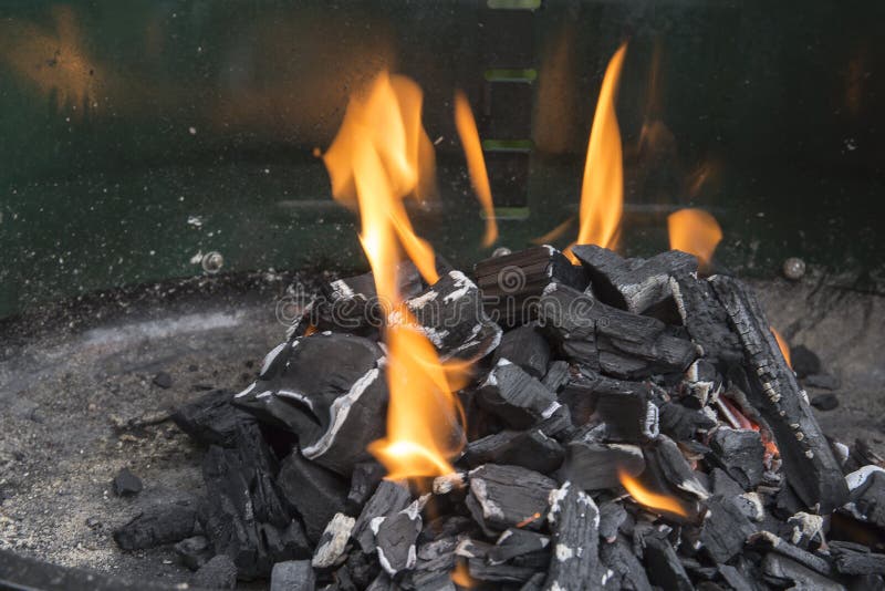 Fire on grill coal stock image. Image of preparation - 72997361
