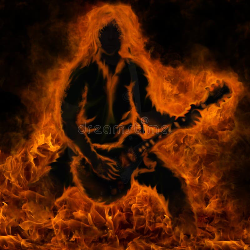 Fire guitarist stock illustration. Illustration of blaze - 67369889