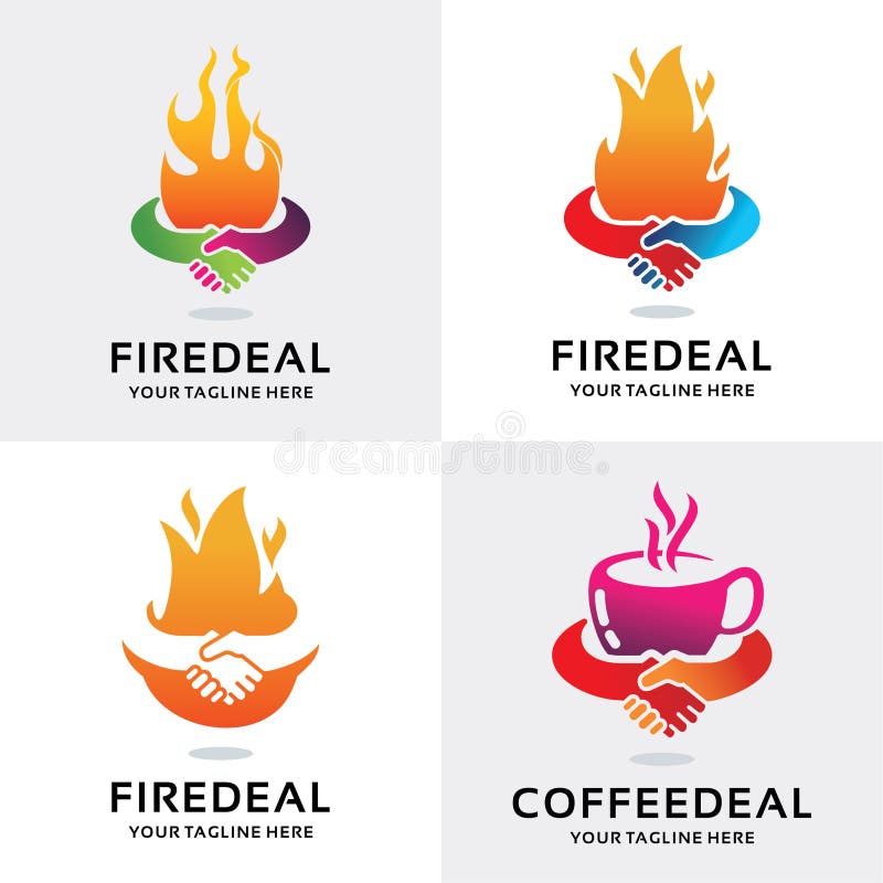 Fire Handshake Logo Set Design Template Collection Stock Vector ...