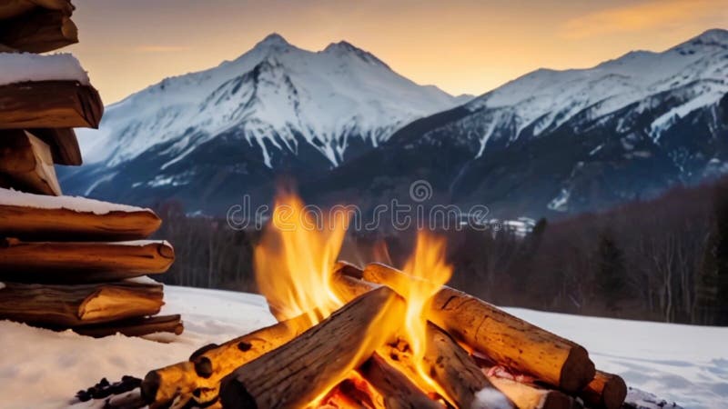 A Fire Has Been Set on the Mountain of Snow Generative Al Stock Footage ...