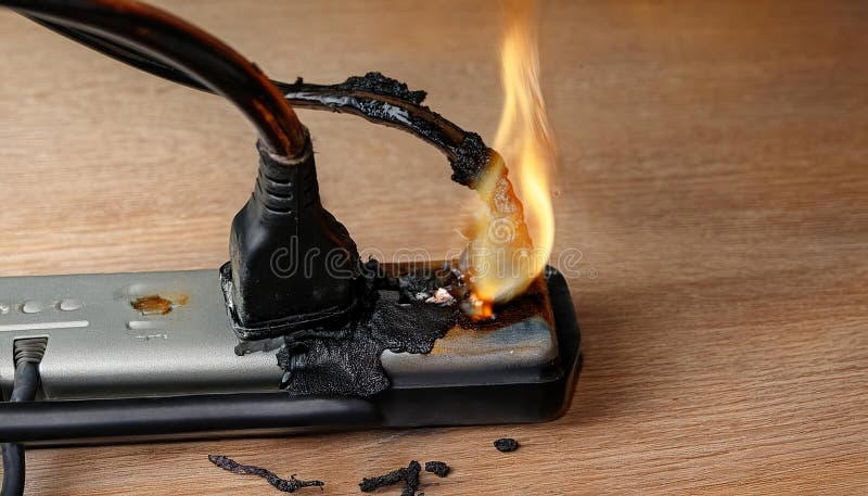 Fire Hazard from Electrical Surge Protector and Extension Cord Stock ...