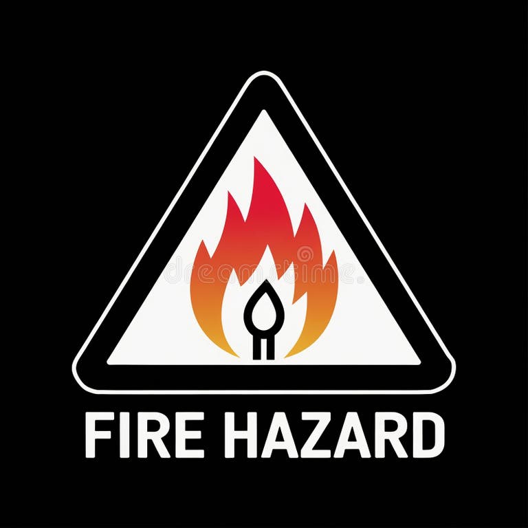 Fire Hazard Warning Sign in Black and White Triangle with Burning Flame ...