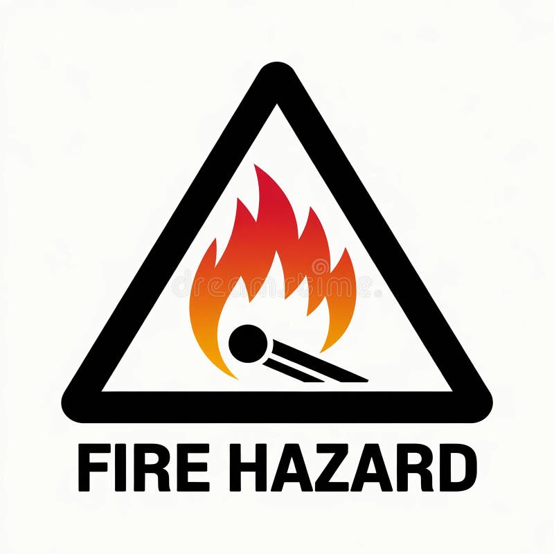 Fire Hazard Warning Sign: Triangle Symbol with Flames and Match Stick ...