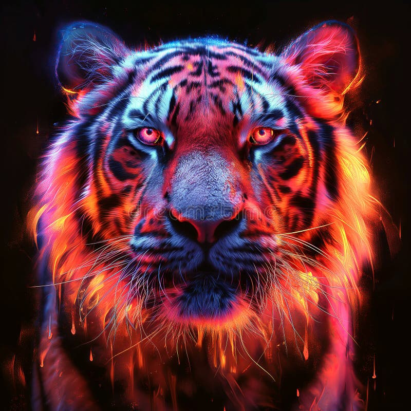 Fire Head of a Burning Bright Tiger on Black Background Stock Photo ...