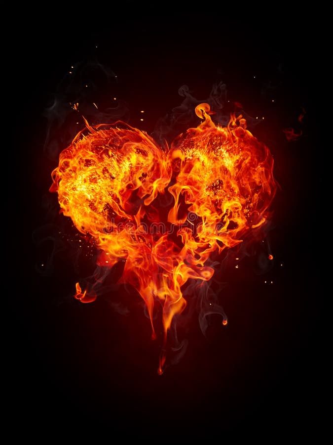 Fire Heart on Black Background. Burning Gas Texture. Stock Illustration ...