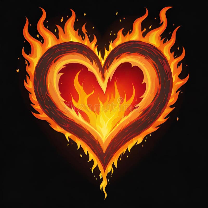 Fire heart with flame stock illustration. Illustration of fire - 328675211