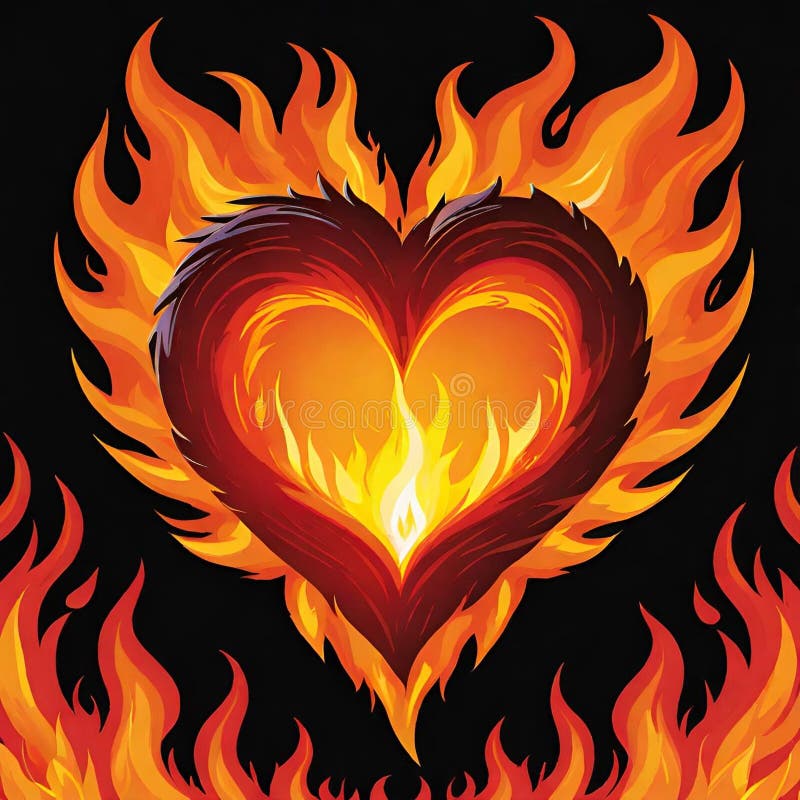 Fire heart with flame stock illustration. Illustration of isolated ...