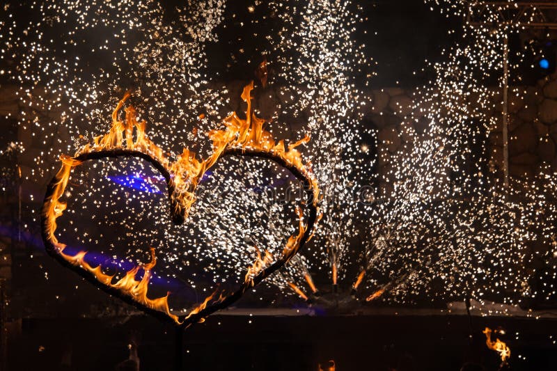 Fire Heart Shaped Figure at Night Stock Image - Image of figure, fire ...