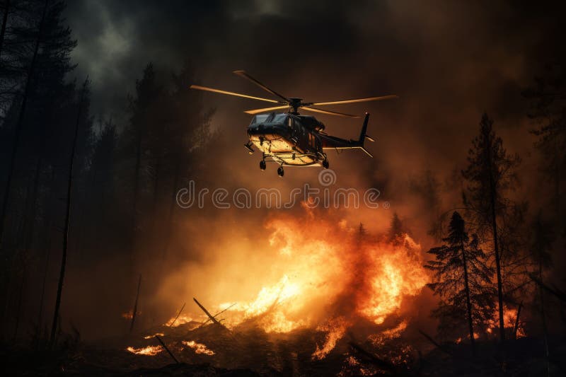 Fire Helicopter Flying Over Burning Forest Stock Photo - Image of fire ...