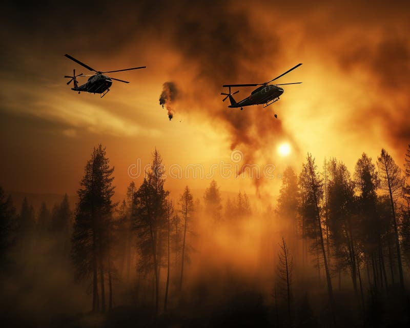Fire Helicopters Are Extinguishing Forest Fires With Ai Generated Stock
