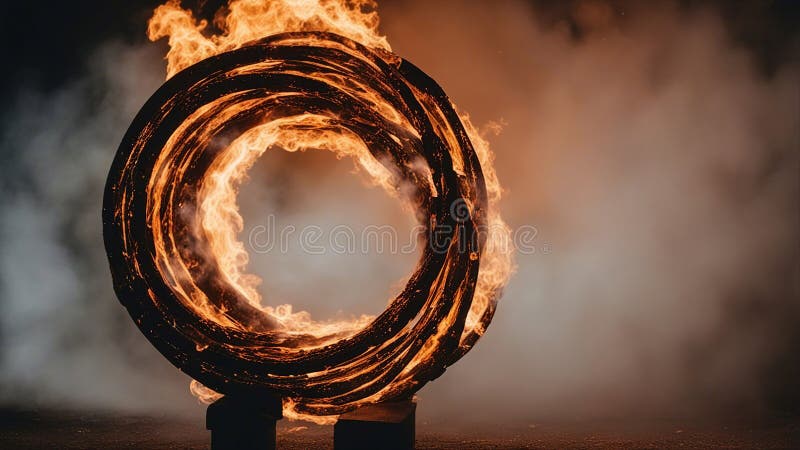 A Fire Hoop Spinning in the Darkness, Creating a Mesmerizing Pattern of ...