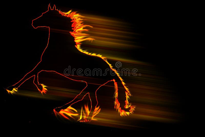 Fire Horse Running Fast Isolated on Black Stock Illustration ...
