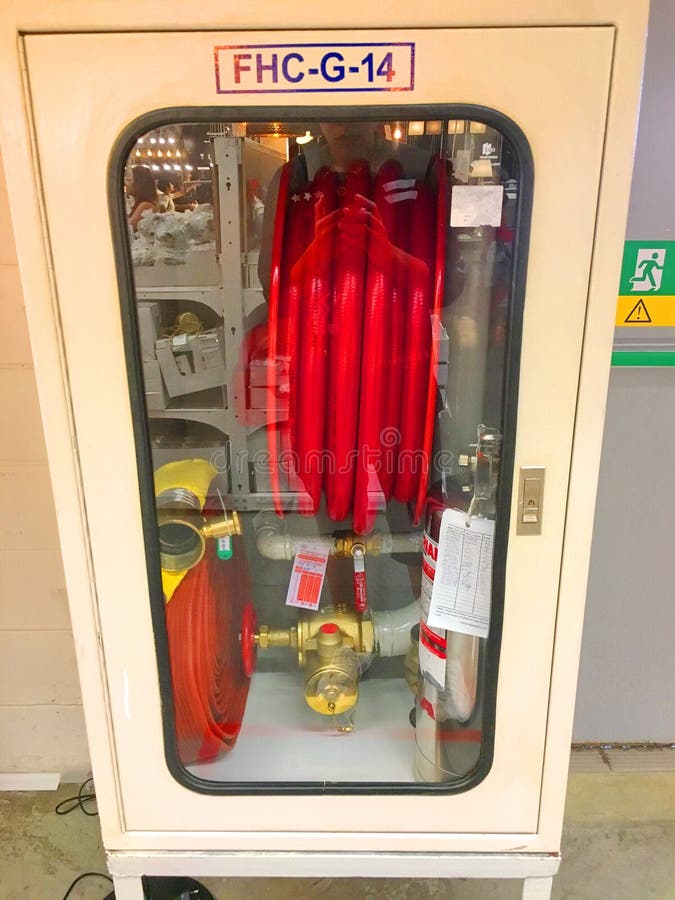 Fire Hose Cabinet Hydrant with Water Hoses in the Mall Stock Photo ...