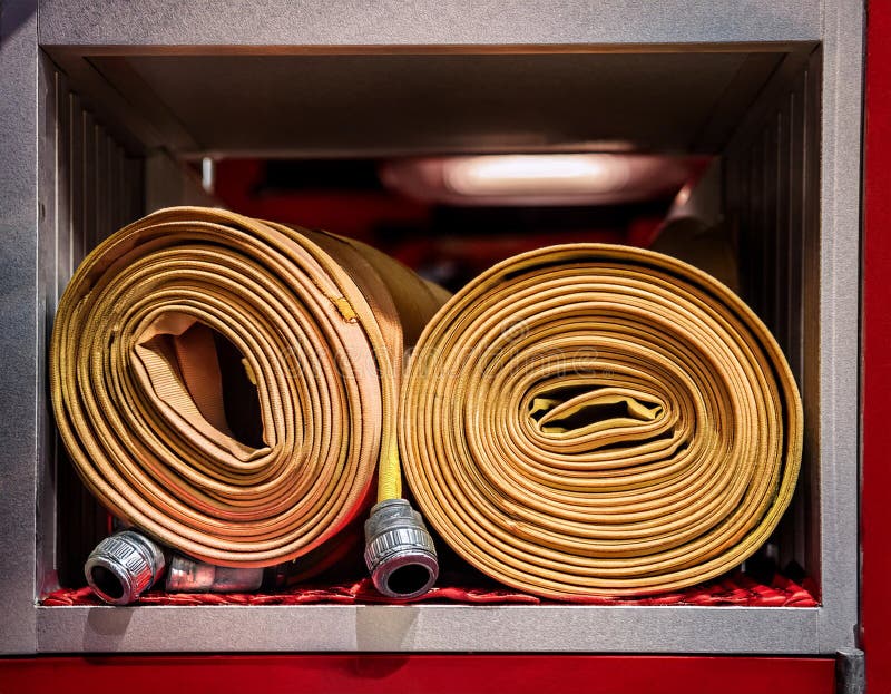 Fire Hose Coiled Neatly at a Fire Station, Representing Organized ...