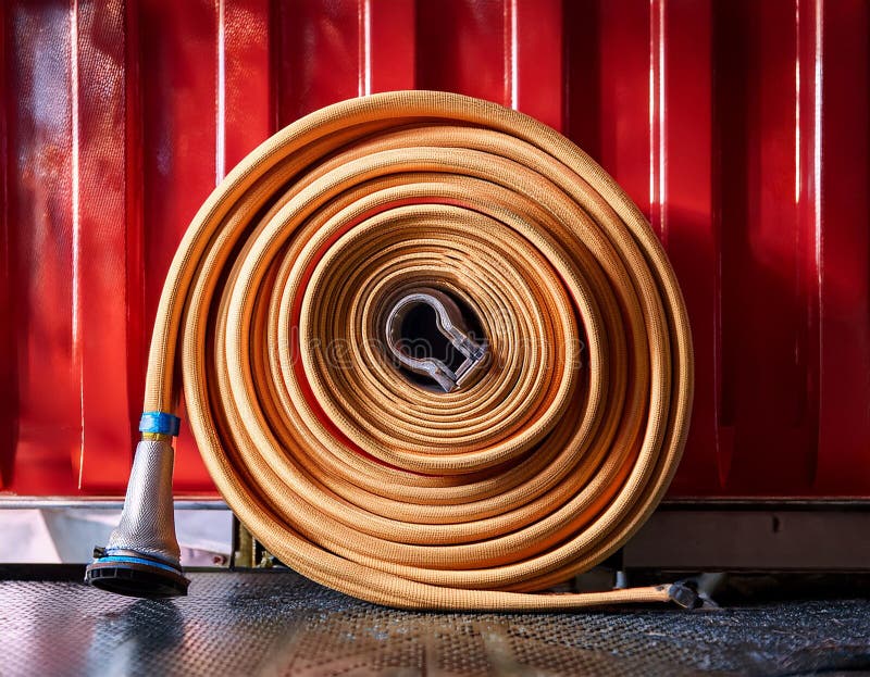 Fire Hose Coiled Neatly at a Fire Station, Representing Organized ...