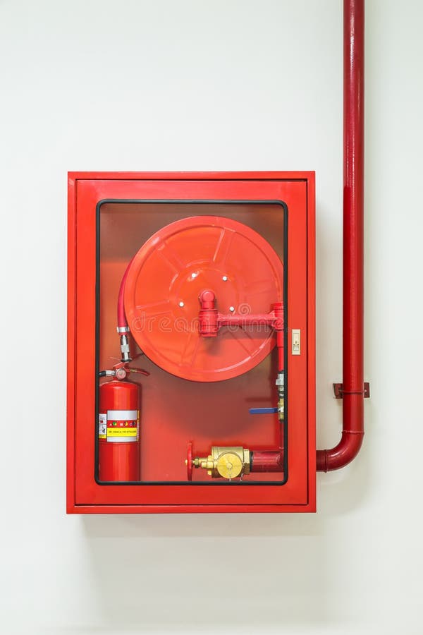 Fire Hose and Extinguisher Cabinet Stock Photo - Image of factory, wall ...