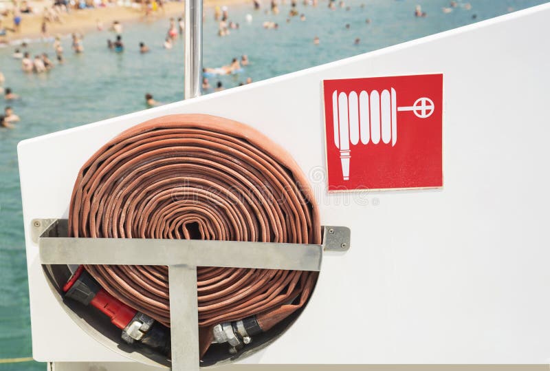 Fire Hose and Sign on the Boat Stock Image - Image of protection ...